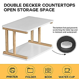 Desktop Printer Stand 2 Tiers, Wooden Bamboo Multipurpose Printer Stand with Anti-Slip Pad, can be Used as a Printer Shelf, Storage Shelf, Desktop Shelf for Printers, Scanners, Documents, Book(White)