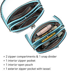 Dasein Women Tassel Zipper Pocket Crossbody Bag Shoulder Purse Fashion Travel Bag with Multi Pockets(Ostrich Blue)