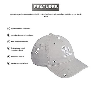 adidas Originals Men's Relaxed Fit Strapback Hat, Stone Grey/White, One Size