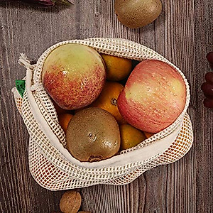 AKOAK 2 Pcs Supermarket Fruit and Vegetable All-Cotton Reusable Shopping Eco-Bag Drawstring All-Cotton Mesh Bag