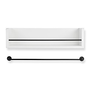 Rustic State Wall Mount Wood Floating Shelves with Metal Rail & Towel Bar - Spice Rack Display - Kitchen, Bathroom, Living Room, Bedroom Wall Décor Storage Organizer - White