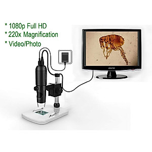 Mustcam 1080P Full HD Digital Microscope, HDMI Microscope, 10x-220x Magnification, to Any Monitor/TV with HDMI-in, Photo Capture, Micro-SD Storage, PC Supported