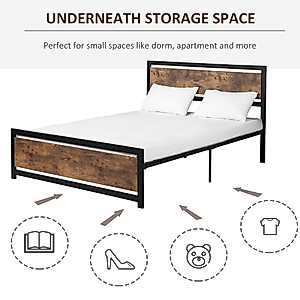 HOMCOM Queen Bed Frame with Headboard & Footboard, Strong Metal Slat Support Bed Frame w/Underbed Storage Space, No Box Spring Needed, 63''x82''x40.5''