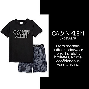 Calvin Klein Boys' Little 2 Piece Sleepwear Top and Bottom Pajama Set, Calvin Camo, Large