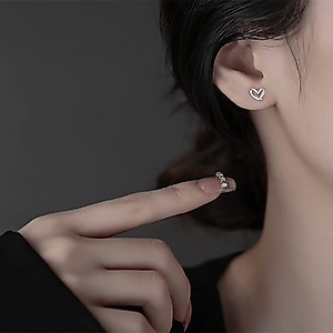 Reffeer Solid 925 Sterling Silver Tiny Heart Stud Earrings for Women Teens Love Heart Stud Earrings (A-Silver)