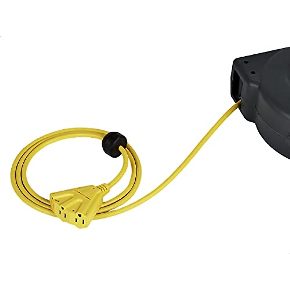 AmazonCommercial Extension Cord Reel Heavy Duty Retractable 12AWG x 40' Feet Industrial Grade 3C/SJT Cable with Triple Tap Connector and Swivel Bracket Power Rating 15A 125VAC 1875W 60Hz, Black