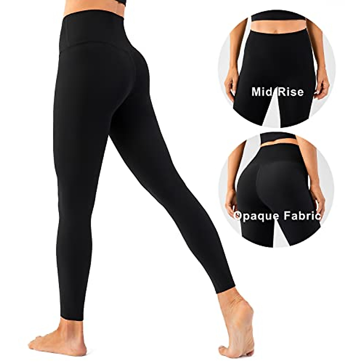 Lavento Women's All Day Soft Yoga Leggings Mid-Rise - No Front Seam Workout Active Legging for Woman (Black, 8)