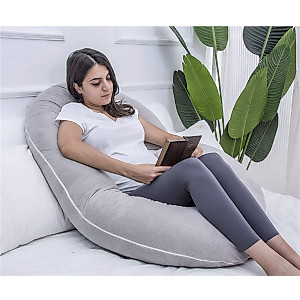 1 MIDDLE ONE Pregnancy Pillow, C Shaped Full Body Pillow for Maternity Support, Pregnant Women Sleeping Pillow with Velour Cover (Grey)