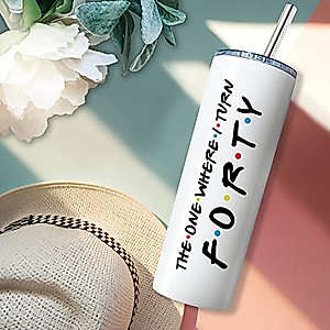 40th Birthday Gifts For Women 1984 Birthday Decorations For Women Female 20oz Wine Tumbler Happy 40 Year Old Bday Presents For Bestie Friend Sister Woman White Wine Cup With Turn Forty Keychain