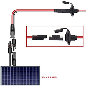 2ft/60cm Solar Conector to SAE Adapter 10AWG Cable + 2ft/60cm 10 AWG Solar Weatherproof SAE Socket Sidewall Port