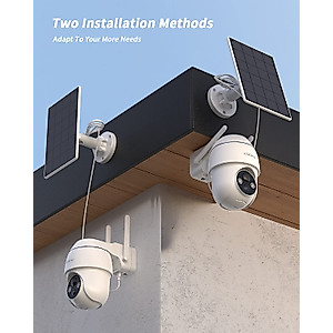 Security Camera Outdoor, 360° PTZ Security Cameras Wireless Outdoor Solar Powered, 2.4G Wireless WiFi Cameras for Home Security, 2K Night Vision, PIR Detection, 2 Way Audio,IP66,SD/Cloud Storage