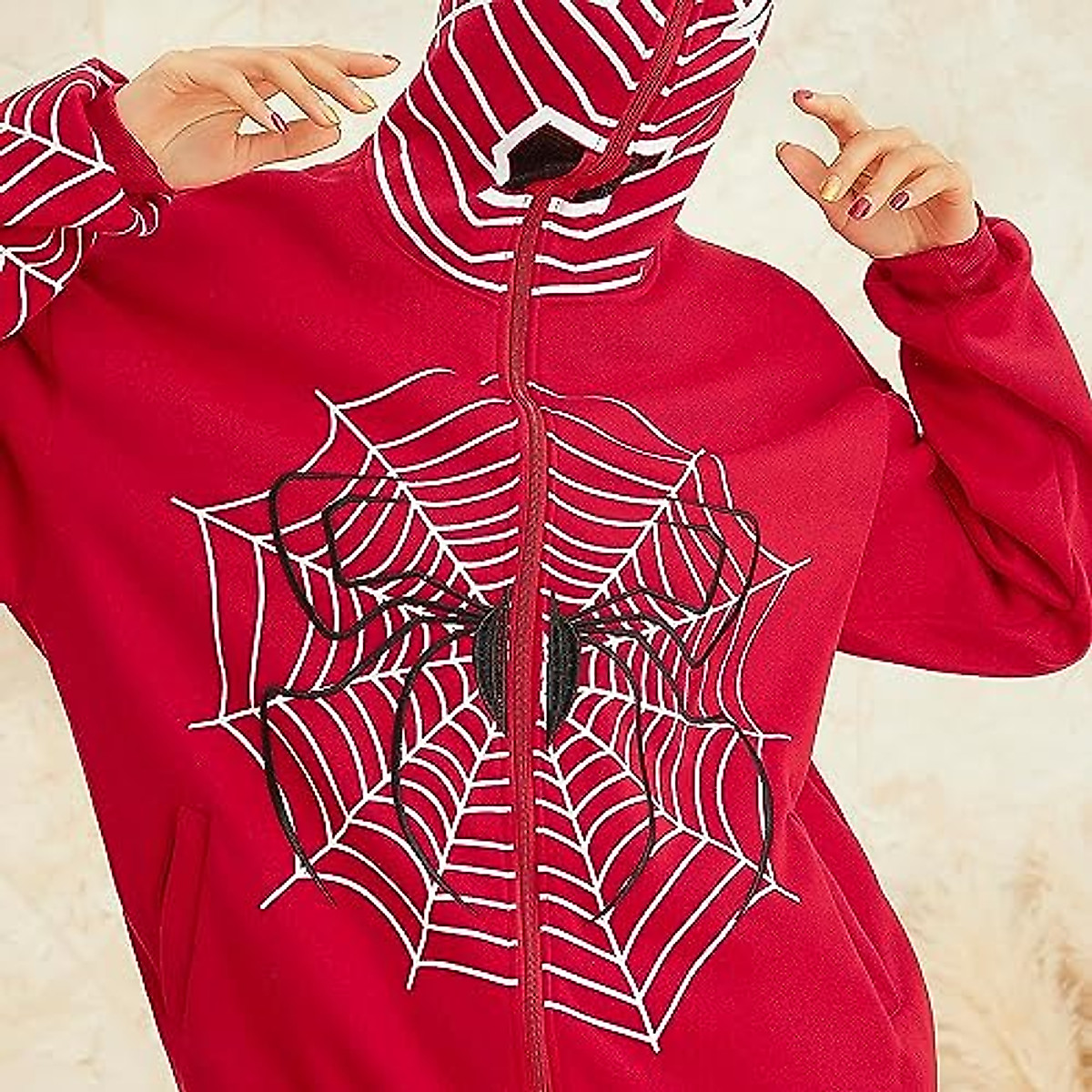 HUDENRTV Y2k Zip Up Spider Graphic Hoodie Halloween Rhinestone Oversized Hoodies Goth Grunge Jacket Streetwear Sweatshirt (A3,Medium)