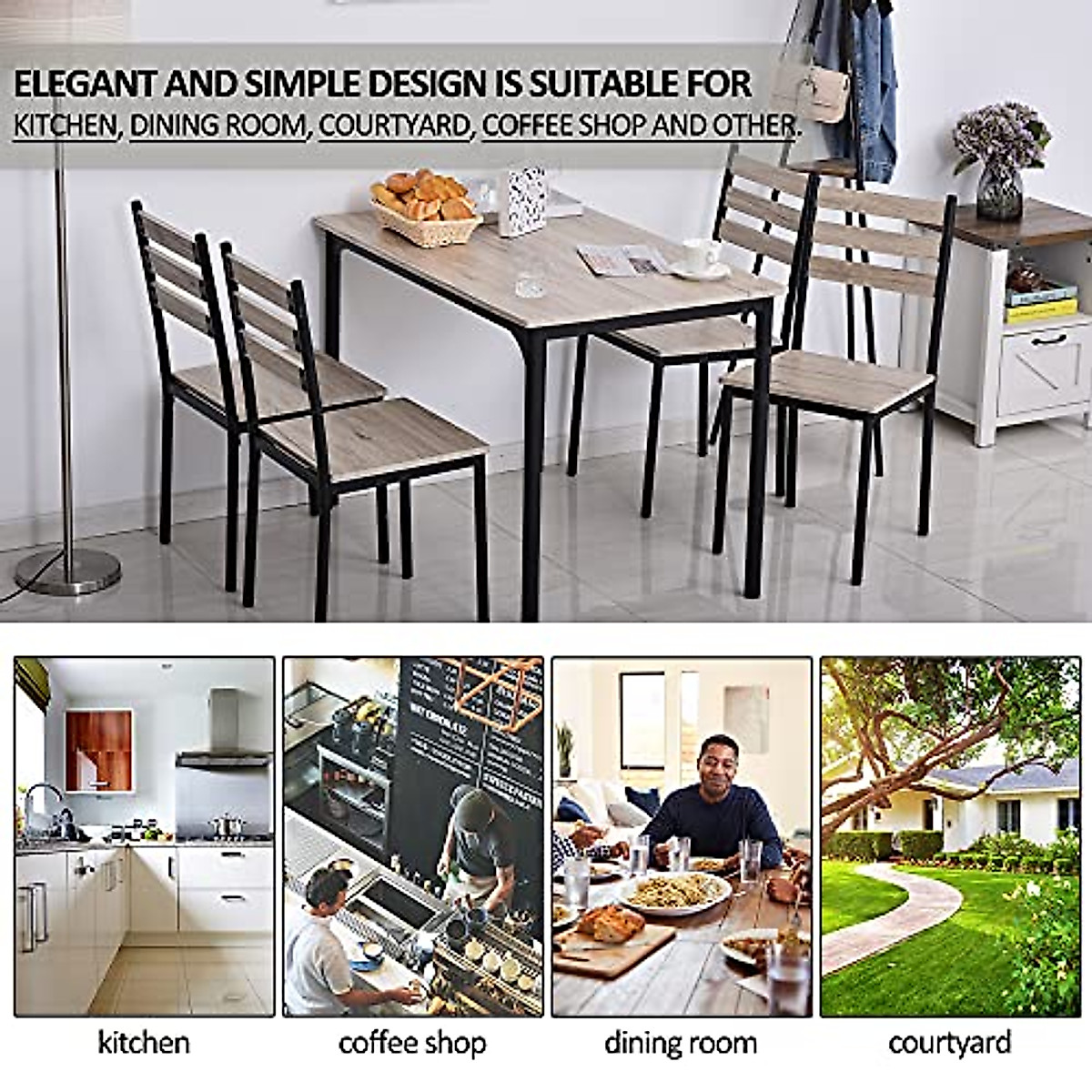 HOMCOM Modern Dining Table Set for 4, 5-Piece Kitchen Table Set, Rectangular Dining Table and 4 Chairs for Kitchen, Dining Room, Dinette, Breakfast Nook, Grey