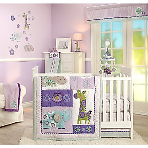 Carter's Zoo Jungle/Safari 4 Piece Nursery Crib Bedding Set, Lavender/Aqua/White