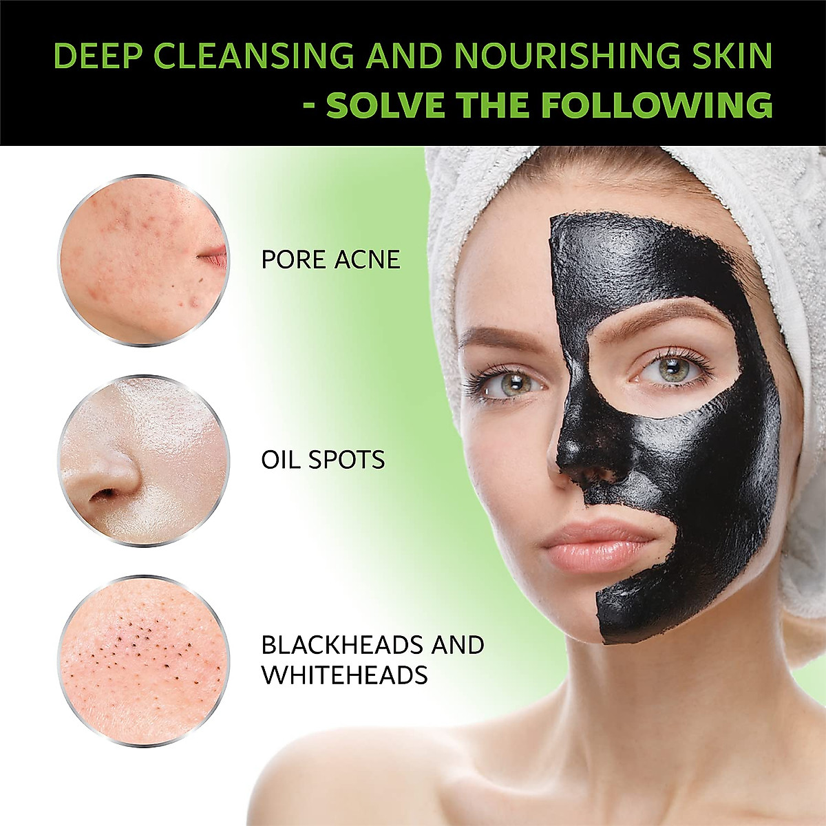 Peel Off Face Mask Charcoal Organic Bamboo with Vitamin C Blackhead Remover Mask, Activated Charcoal Face Mask Skincare Dark Spot Remover for Men and Women, Blackhead Extractor Acne Mask 2.7 oz 80 g