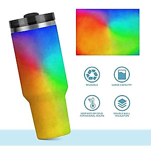Yasala Car Tumbler with Handle Blurry Rainbow Color Travel Mug Coffee Cup Insulated Beverage Container Mega Cup for Hot Cold Drinking Thermos Water Bottle Cupholder Friendly 40 oz