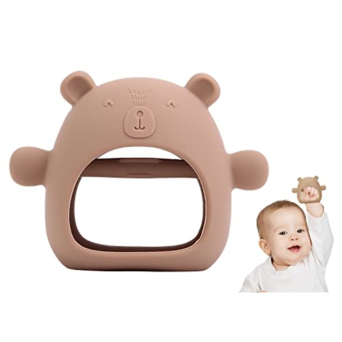 Bear Mitten Baby Teether, Anti-Drop Teething Toy for Babies 3+ Months, Silicone Teether for Baby Teething Relief, Infant Toy for Sucking Needs, BPA Free(Brown)