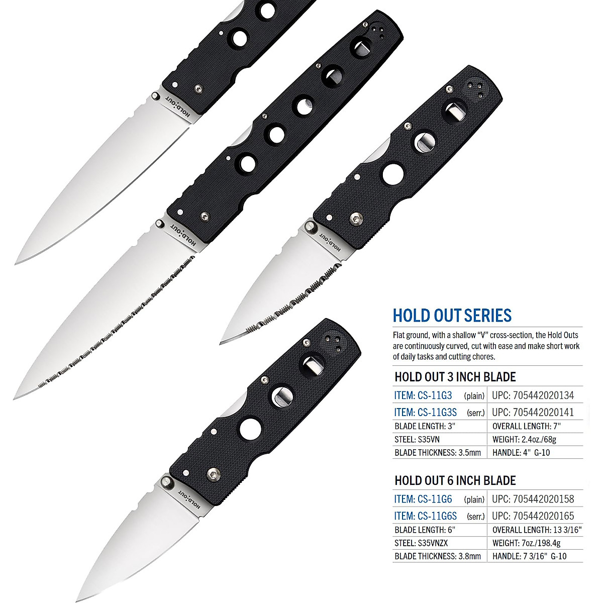 COLD STEEL Hold Out 6" S35VN Plain Blade 7.2" G-10 Handle Everyday Carry Pocket Folding Knife w/Tri-Ad Lock, Pocket Clip