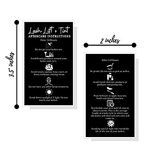 Boutique Marketing LLC Lash Lift + Tint Aftercare Instruction Cards | 50 Pack | 2x3.5” inches Business Card Size | Eyelash Lift and Tint Kit at Home DIY | Black Card Design White, Black