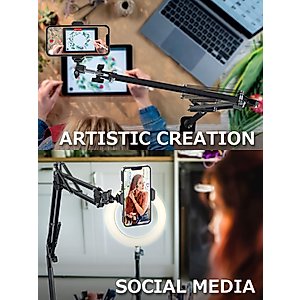 CACENCAN Overhead Camera Mount, 5lb Horizontal Load-Bearing, 360° Adjustable Camera Stand for Desk, Flexible Camera Arm Desk Mount, with Phone Clamp, Tabletop Mount for DSLR Camera/Webcam/Microphone