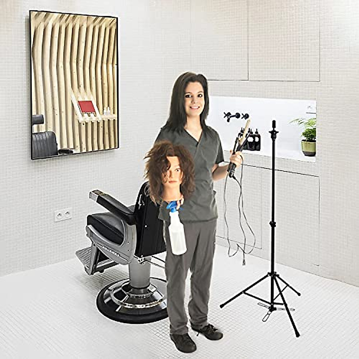 HYOUJIN Wig Head Stand Tripod Mannequin Head Stand Metal Adjustable Holder for Mannequin Head,Manikin Head,Training Head,Canvas Block Head with Wig Caps,T-Pins,Carry Bag (With Foot Panel)