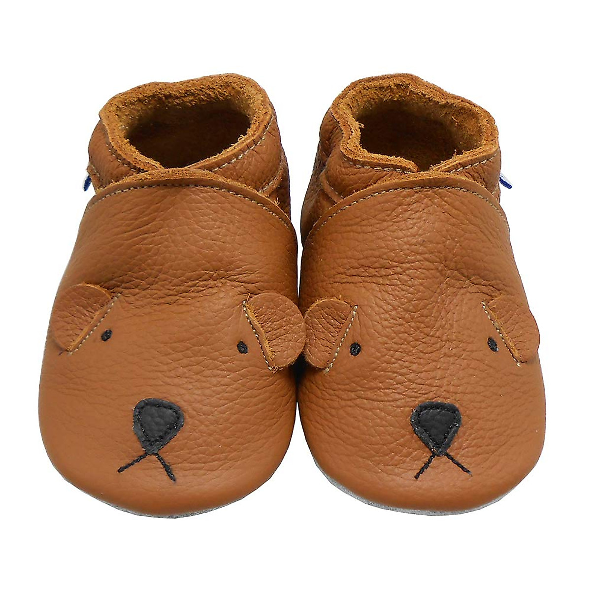 YIHAKIDS Baby Leather Shoes First Walking Moccasins Infants Boys Girls Soft Sole Toddler Crawling Slippers Dog(Brown,6-12 Months,sole length 5.1in)