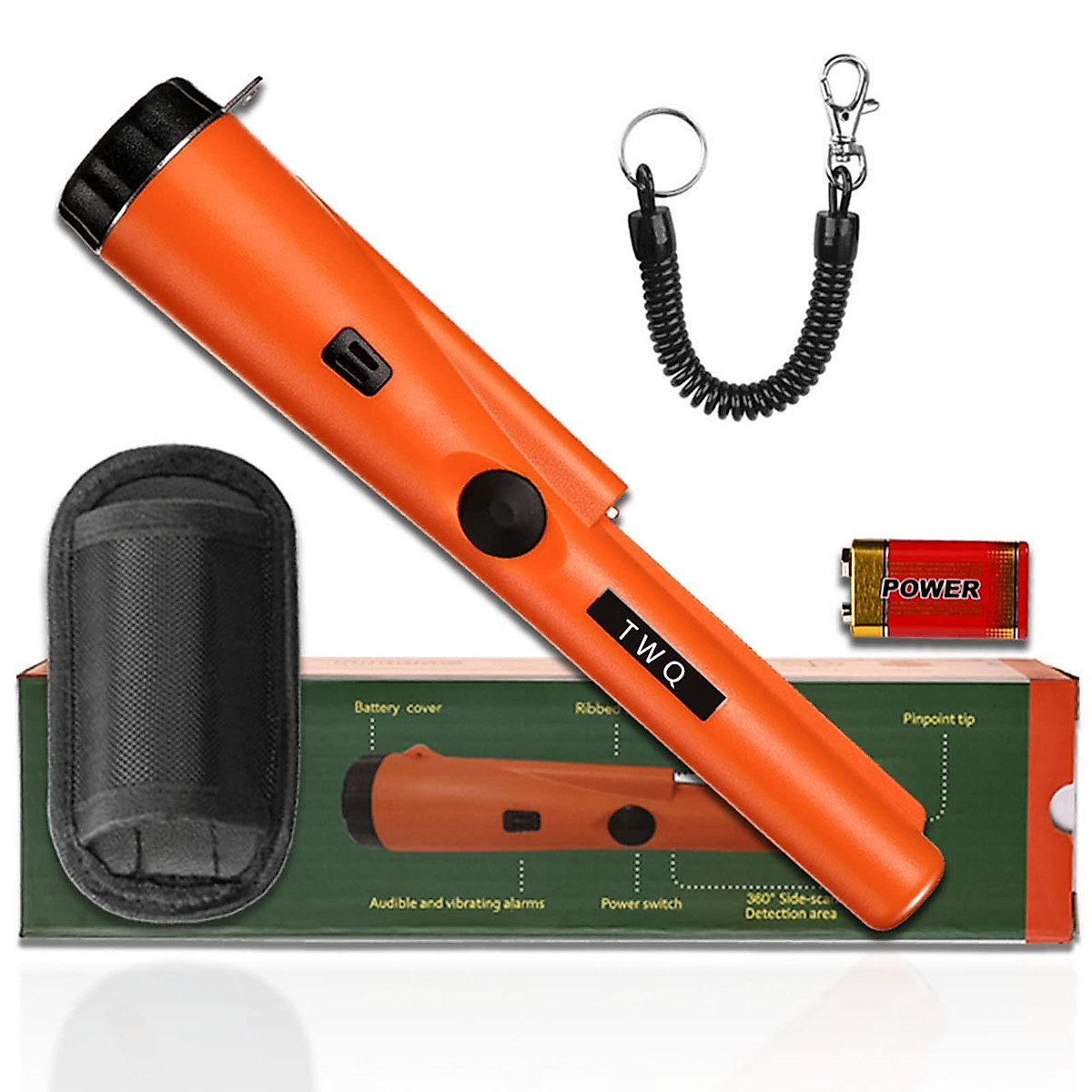 Pinpoint Handheld Metal Detector pinpointer - Metal detectors for Adults and Kids Include a 9V Battery and a Belt Holster Orange