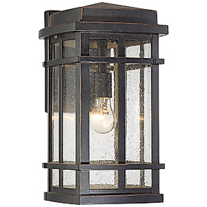 John Timberland Neri Mission Industrial Box-Shaped Outdoor Wall Light Fixture Oil Rubbed Bronze 16" Clear Seedy Glass for Exterior House Porch Patio Outside Deck Front Door Garage Garden Home