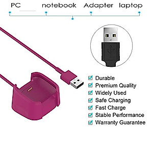 FitTurn Compatible with Fitbit Versa 2 Charger Replacement USB Data Charger Dock Charging Cable Stand for Versa 2 Health & Fitness Smartwatch, 3Ft Sturdy Power Cord (Purple)