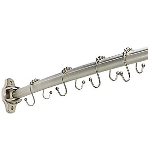 TENOVEL 2-Piece Bathroom Shower Sets: Stainless Steel 50”-72” Adjustable Curved Shower Rod, Double Glide Shower Curtain Hooks/Rings-Brushed Nickel