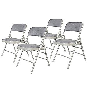 OEF Furnishings Premium Fabric Upholstered Steel Folding Chairs, 4 Pack, Grey