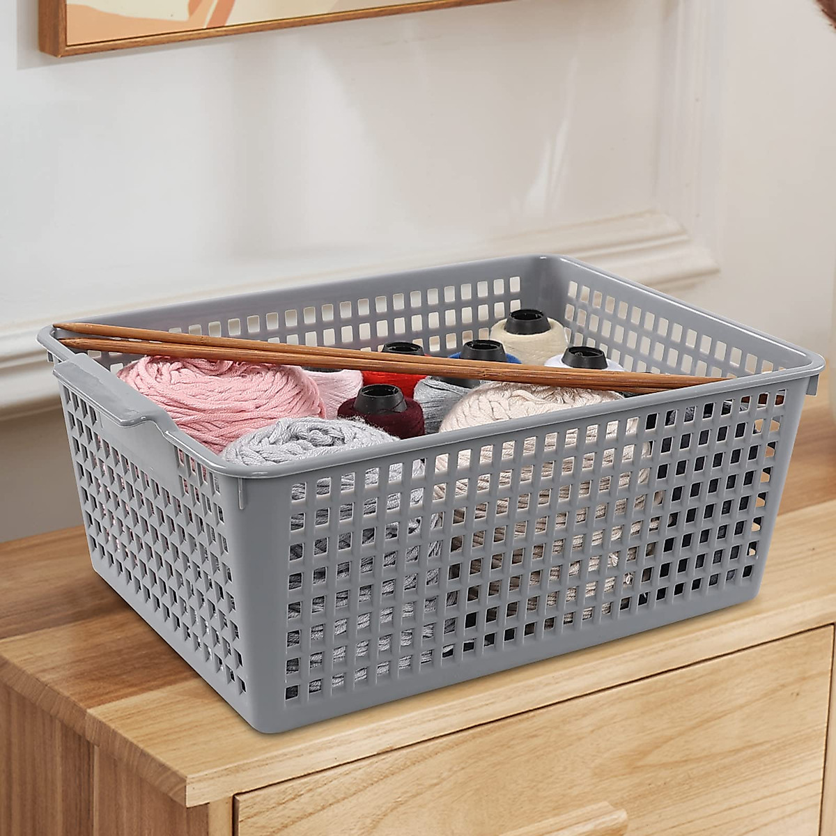 Joyeen 3 Packs Large Organizer Baskets Bins, Plastic Storage Basket (Grey)