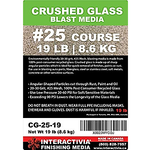 20-30 Grit (#25) Crushed Glass Abrasive - 19 lb or 8.6 kg - Blasting Abrasive Media (Course - Very Large) #25 Mesh - 940 to 559 Microns - for Blast Cabinets Or Sand Blasting Guns