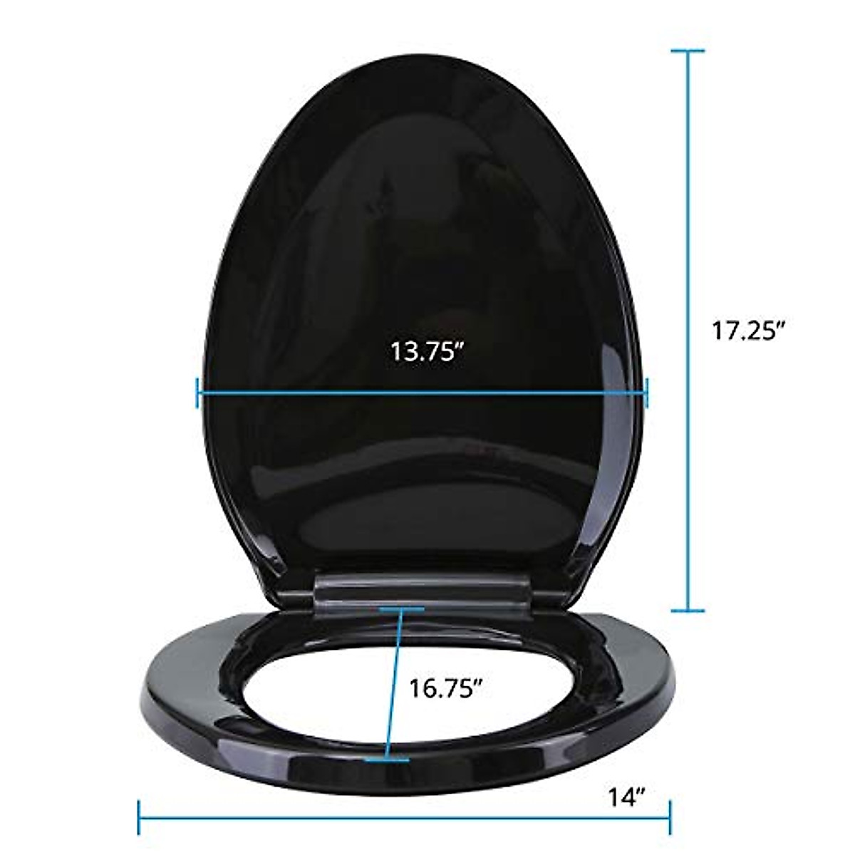 Renovators Supply Manufacturing Black Plastic Soft Close Elongated Toilet Seat Quiet-Close Lid, Contoured Seat Easy to Install and Clean, Grip-Tight Bumpers with Adjustable Mounting Hardware