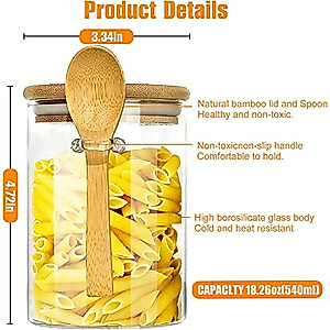 2 Pack Airtight Glass Jars with Bamboo Lid & Spoons, 19 Oz/540ML Glass Food Storage Containers Overnight Oats Containers with Lids, Decorative Kitchen Jars for Sugar, Storage,Cookie, Candy, Tea.