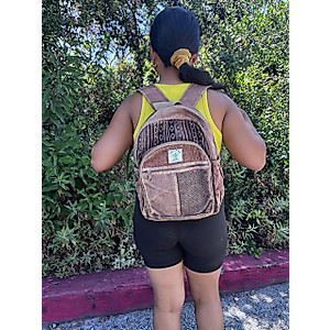 Small brown stone washed hemp backpack, hippie backpack