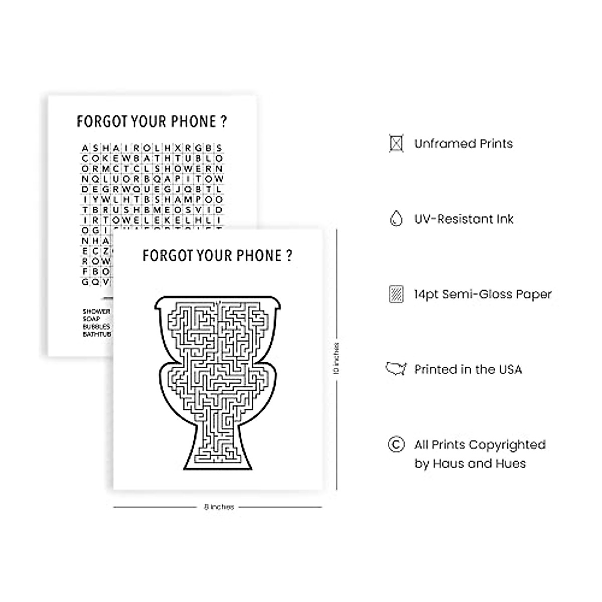 HAUS AND HUES Funny Bathroom Decor Wall Art Set of 3 Funny Bathroom Crossword Puzzle Wall Art, Bathroom Prints & Wall Art for Bathrooms | Funny Forget Your Phone Bathroom Sign, UNFRAMED 8"x10"