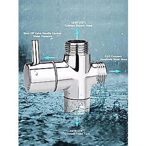 Bidet T Valve,T Valve Adapter for Bidet with Shut-off Value,Bidet Adapter for Toilet 7/8" x 7/8" x 1/2", T Adapter for Hand Held,Chrome Finish