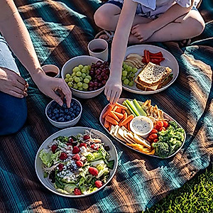 Eco Being Wheat Straw Dinnerware Set for 6 - Light and Unbreakable Plates, Cups, Bowls and Share Dishes. Stackable and Sturdy, Microwavable and Dishwasher Safe Dishes in Beige.
