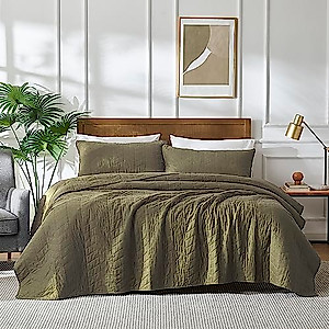 palassio Green 100% Cotton Quilt California Cal King Size Bedding Sets with Pillow Shams, Olive Oversized Lightweight Bedspread Coverlet, Cozy Bed Cover for All Season, 3 Pieces, 118x106 inches