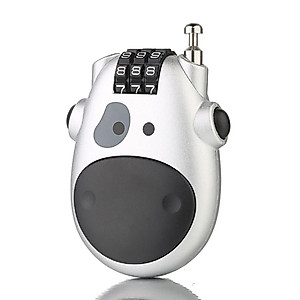 Hometu Cartoon Combination Cable Lock - Retractable Steel Cable Bike Lock with 3-Digit Password Resettable for Bicycle Travel Outdoor Silver 1Pc/Set