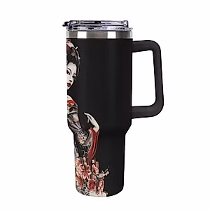 Japanese Geisha Tattoo 40 Oz Tumbler with Handle And Straw Lid Insulated Travel Coffee Mug Large Capacity Car Cup