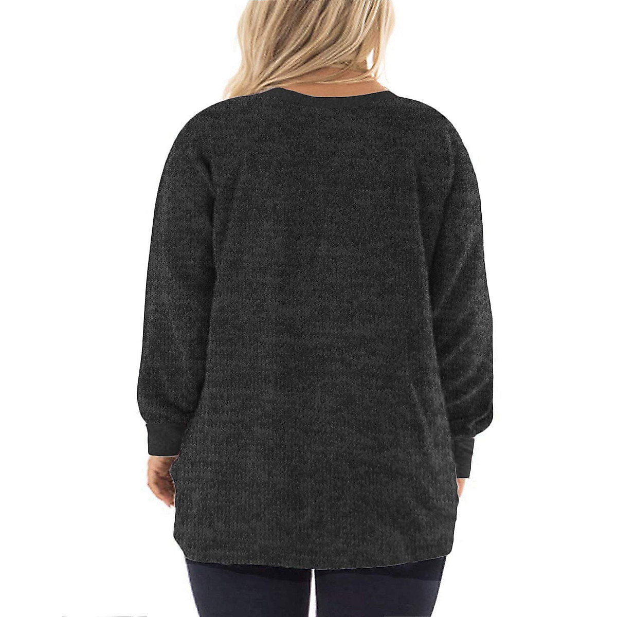DOLNINE Women's Plus Size Sweatshirts Long Sleeve Tops Pocket T-Shirts Charcoal Grey-28W