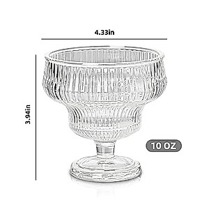 INSETLAN Ice Cream Sundae Glass Bowl Set of 4, Clear Stripes Footed Dessert Bowls 10oz, Glass Dessert Cups Perfect for Sundae, Ice Cream, Fruit, Salad, Cocktail, Trifle