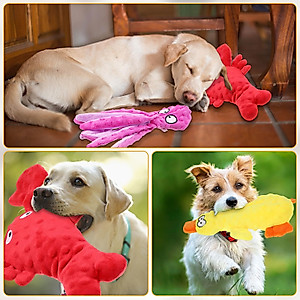 Jenaai 3 Pack Dog Squeaky Toys Bulk Large Plush Stuffed Dog Toys Durable Chew Toys Set for Teething Pets Interactive Playing Toys Octopus Lobster Duck Pet Toys for Small Medium Dog Puppy
