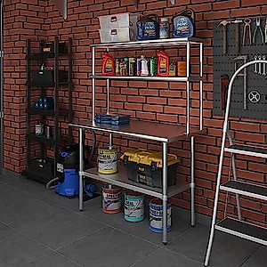 24" x 48" Stainless Steel Work Table with 12" Wide Double Tier Overshelf | Metal Kitchen Prep Table & Shelving Combo