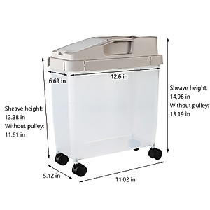 Large Capacity Food Storage Containers with 1 Measuring Cup and 4 Wheels, 20Lb Rice Container, Airtight Dry Storage Bins With Lids for Rice, Cereal, Flour, BPA Free Plastic Sealed Holder Bin Dispenser