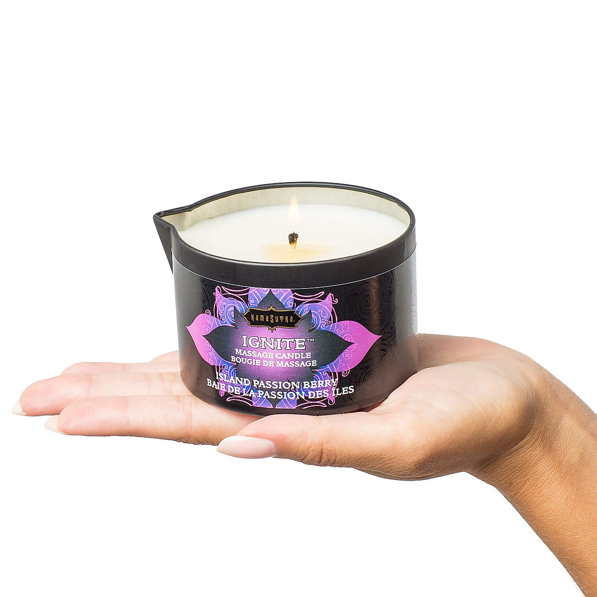KAMA SUTRA Ignite Massage Candle - Coconut Oil and Soy Based - Island Passion Berry, 6 oz Candle Melts into a Warm Massage Oil, Couples Massage, Pour Spout Massage Candle