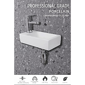 QUXIJA Ceramic Liberty Wall Mount Sink, Rectangle Small Bathroom Sink,Classic Look and Save Space,Right/Left Hand (Left Hand)