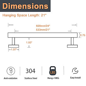 NearMoon Bathroom Towel Bar, Bath Accessories Thicken Stainless Steel Shower Towel Rack for Bathroom, Towel Holder Wall Mounted (1 Pack, Brushed Nickel, 24 Inch)